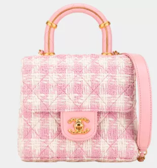 Chanel - Pink Quilted Tweed Crush Top Handle Flap
