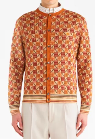 Etro - Geometric Print Round Neck Cardigan In Rust