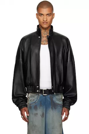 Luu Dan - Black Leather Track Jacket