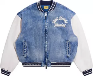 Diet Starts Monday - Washed Blue Denim Logo Bomber Jacket