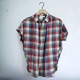 Madewell - Red & Blue Short Sleeve Cotton Central Shirt in Bergen Plaid