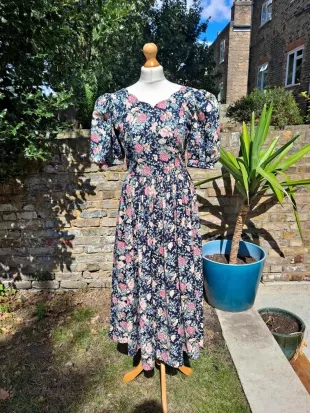 Laura Ashley - Laura Ashley Romantic Floral Bow Back Dress Gown Vintage ...
