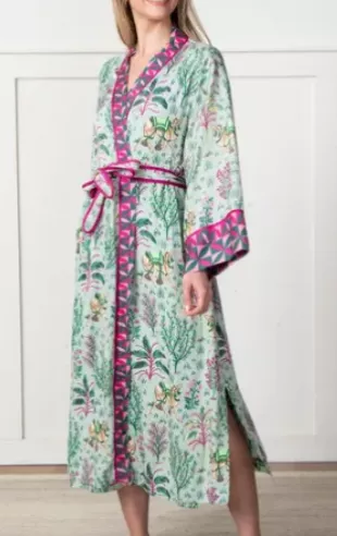 Printfresh - Satin Robe in Camel's Courtyard