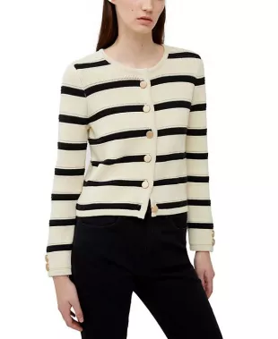 French Connection - Women's Marloe Striped Button Front Cardigan