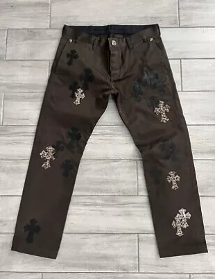 Chrome Hearts - Brown Pants with Black & Leopard Cross Patches
