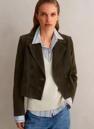 ME+EM - Suede Cropped Military Jacket In Dark Olive