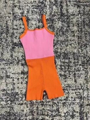 Zara - One Piece Fitted Romper Pink And Orange