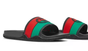 Gucci - Black & Web-Strap Rubber Slides