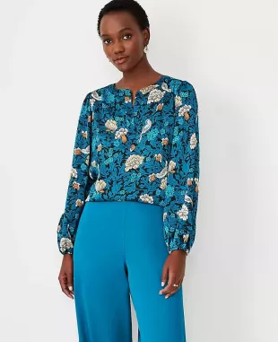 Ann Taylor - Floral Split Neck Popover