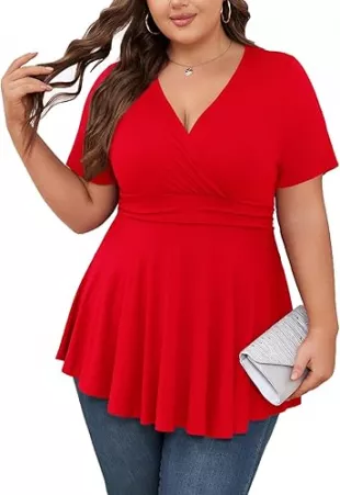 Amazon - Plus Size Tops Elegant Work Business Short Sleeve Empire Waist ...
