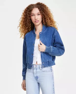 Levi's - Women's Ribbed-Edge Cropped Denim Bomber Jacket