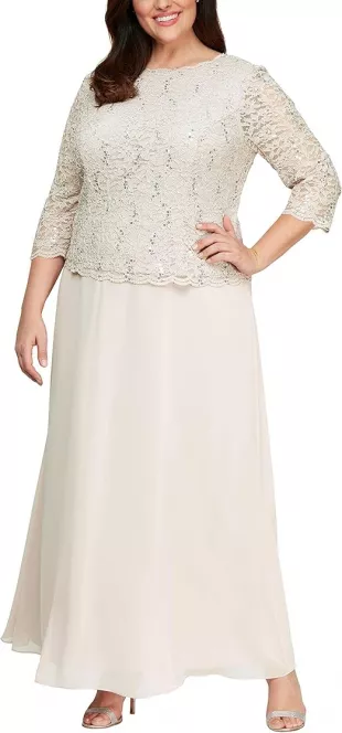 Alex Evenings - Women's Plus Size Stretch Bodice Mock One Piece Gown