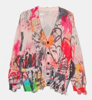 R13 - Red Spray-Paint Effect Cardigan