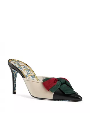 Gucci - Sackville Leather Bow Mid-Heel Mules