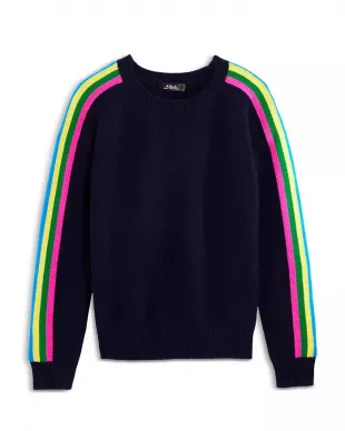 Aqua - Cashmere Girls' Athletic Stripe Sleeve Cashmere Sweater