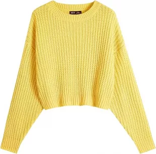 Ckikiou - Spring Fall Crew Neck Batwing Cute Cropped Sweater