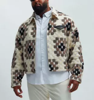 Fashion Nova - Gaston Jacquard Cropped Jacket Brown Combo