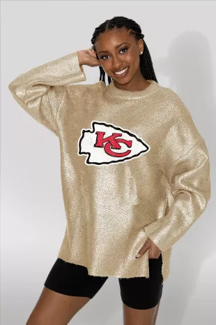 soho - Kansas City Chiefs Shine Down Oversized Metallic Sweater