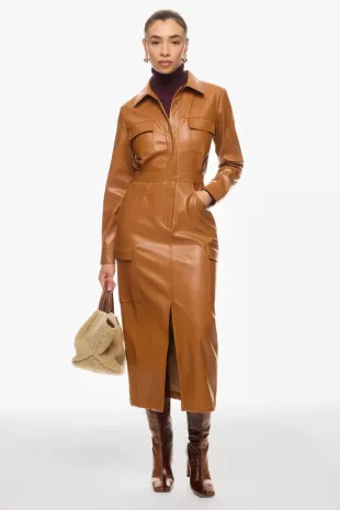 Marissa Webb Collective - Front Slit Leather Shirt Dress