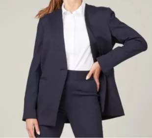 SPANX - The Perfect Collarless Blazer Womens Navy Blue Pinstripe