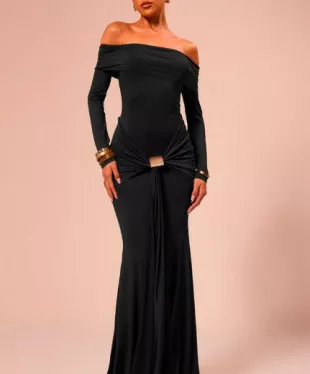 Musera - Off Shoulder Long Sleeve Maxi Dress