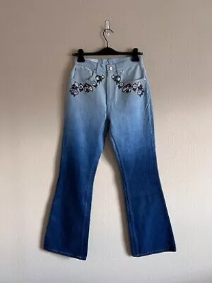 casablanca - Gradient Floral Embroidery Denim Jeans - Size 30 - Indigo ...