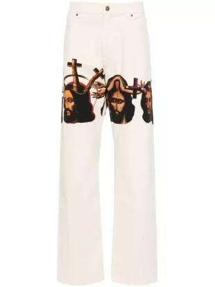 424 - White Jesus Print Jeans