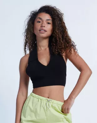 WeWoreWhat - Knit Collar Halter Crop Top