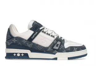 Louis Vuitton - White & Blue Denim 'LV Trainer' Sneakers