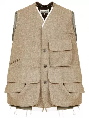 Maison Margiela - Beige Textured Raw-Edge Cargo Vest