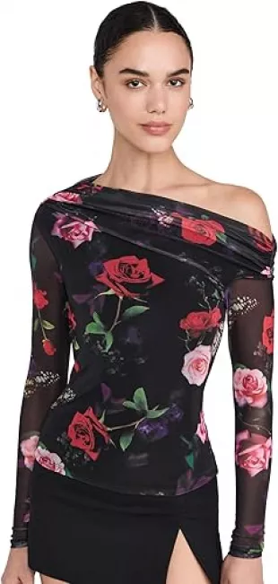 afrm - Barry One-Shoulder Mesh Top In Mixed Rose