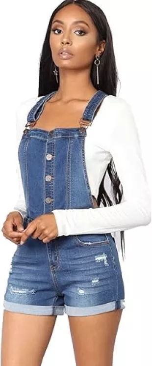 ebossy - Women's Adjustable Strap Button Front Shortalls Ripped Short ...