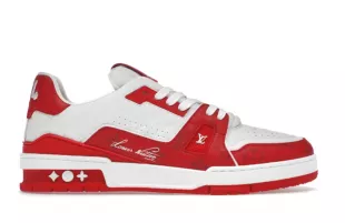 Louis Vuitton - White & Red Monogram Canvas 'LV Trainer' Sneakers