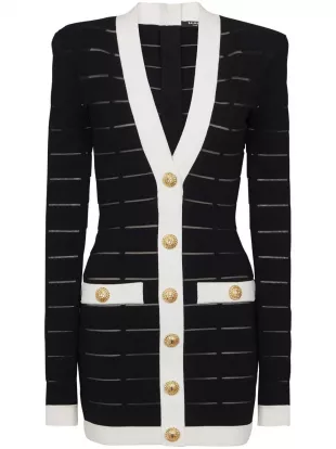 Balmain - Button-Embellishment Knitted Mini Dress