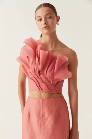 aje - Flame Crop Top In Colour Guava Pink