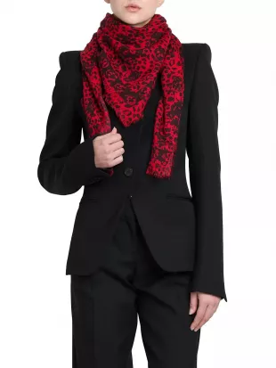 Alexander McQueen - Red Leopard Skull Fringed Scarf