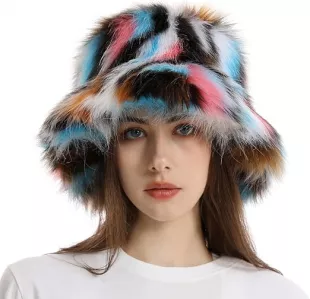 Queenbox - Fluffy Fur Bucket Hat Russian Style Warm Fisherman Cap