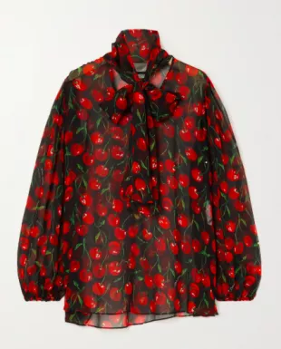 Dolce & Gabbana - Black Cherry Print Chiffon Blouse