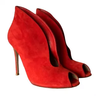 Gianvito Rossi - Red Suede Peep Toe Booties