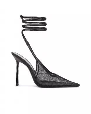 Saint Laurent - Black Mesh Pointed Toe Lace Up Pumps