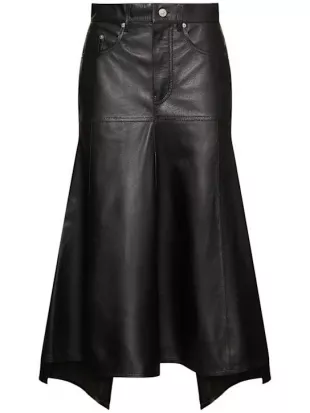 Victoria Beckham - Black Panelled Flare Leather Midi Skirt