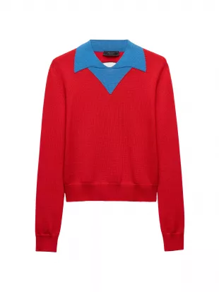 Prada - Red & Turquoise-Collar Sweater