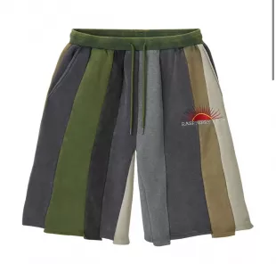 Gold+Vintage - Olive Green & Beige Colorblock Shorts