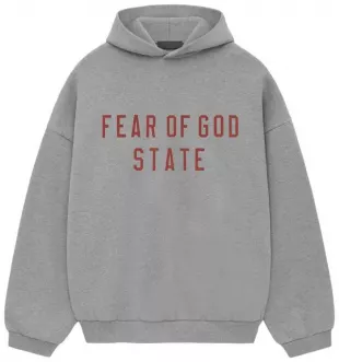 Fear of God - Dark Heather Grey & Red 'State' Fleece Hoodie