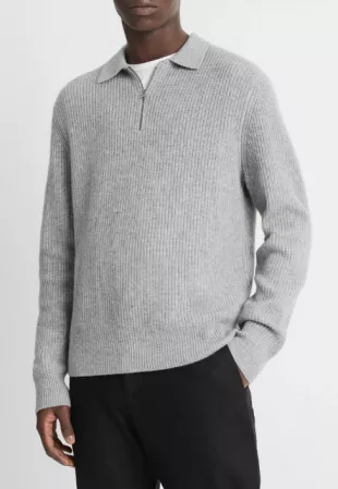 vince - Shaker Wool-Cashmere Quarter-Zip Polo Sweater