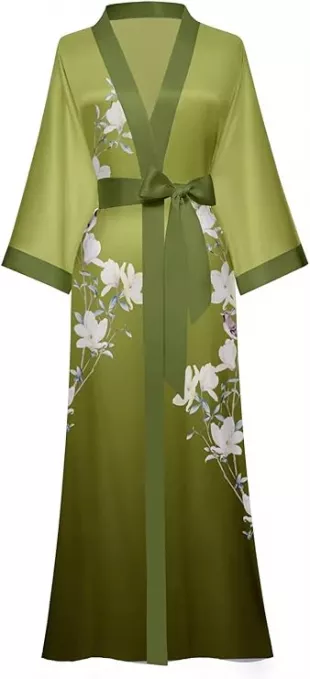 Moreone - Long Kimono Robe Floral Silk