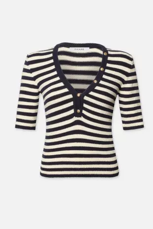 Frame - Femme Mariner Striped Cotton-Blend Sweater In Navy Multi