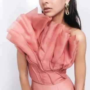 aje - Flame Crop Top In Colour Guava Pink