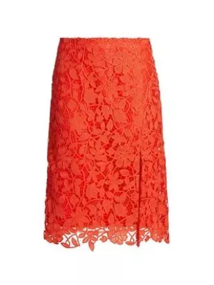 Milly - Orange Floral Lace Midi Skirt