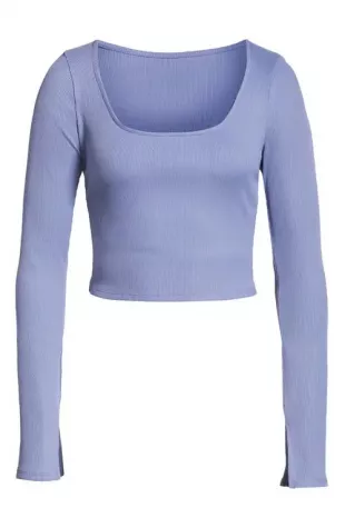 alo - Soft Rib Long Sleeve Crop Top in Infinity Blue